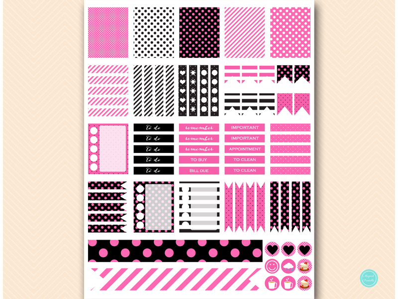 Hot Pink and Black Planner Stickers - Magical Printable