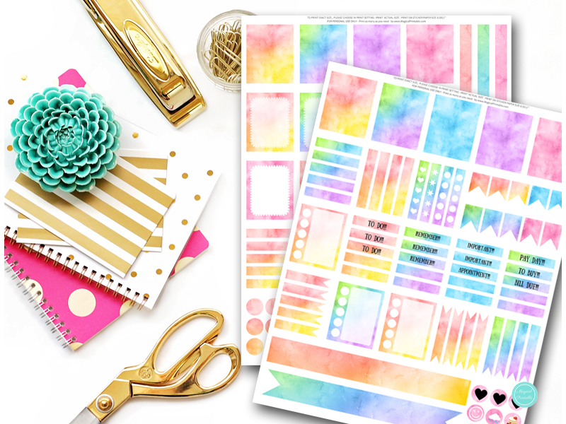 Watercolor Planner Stickers Erin Condren - Magical Printable