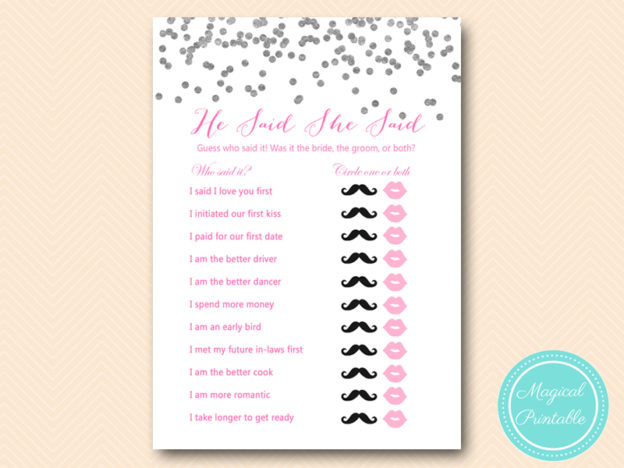 Silver Confetti And Hot Pink Bridal Shower Games Magical Printable