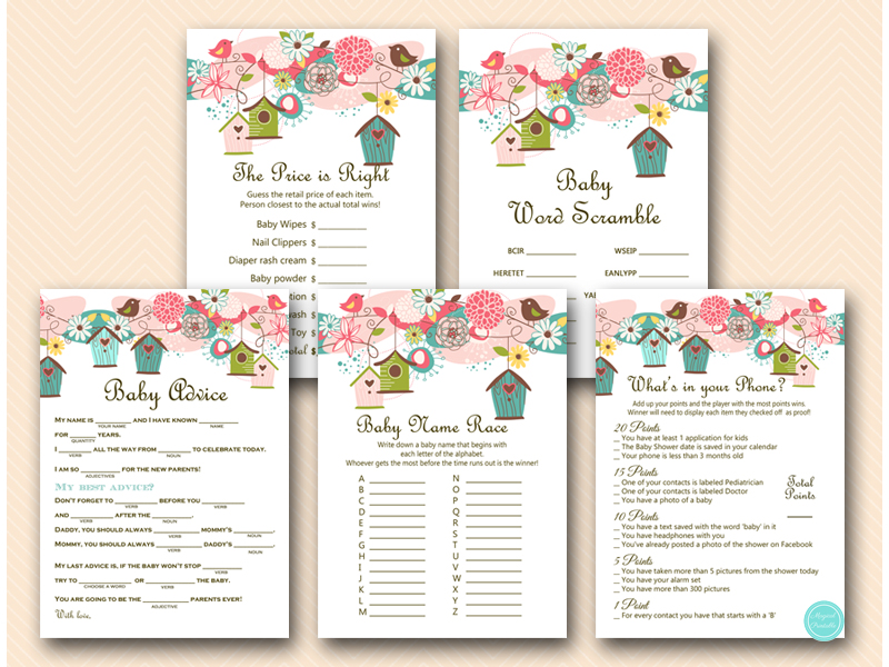 Bird Baby Shower Game Pack - Magical Printable