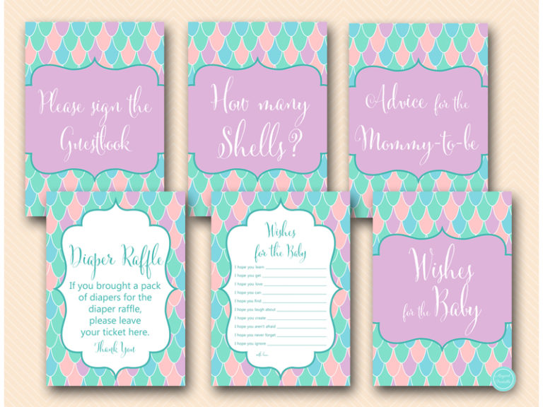 Pink Purple Mermaid Baby Shower Games Signs - Magical Printable