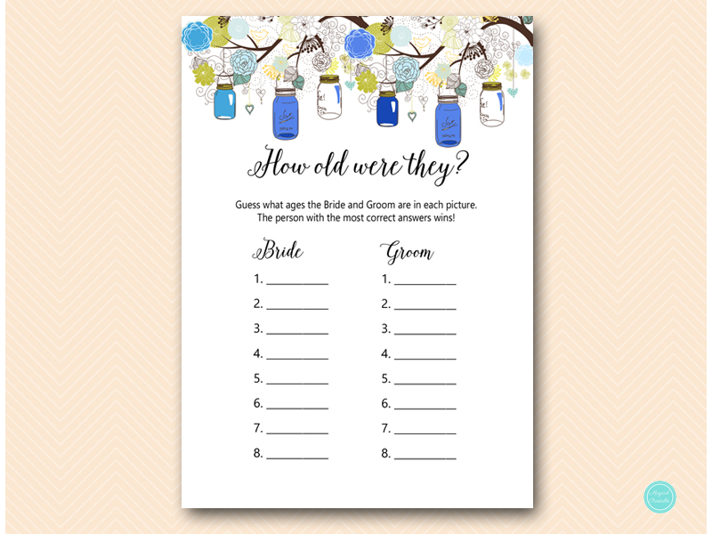 Navy Blue Mason Jars Bridal Shower Games - Magical Printable
