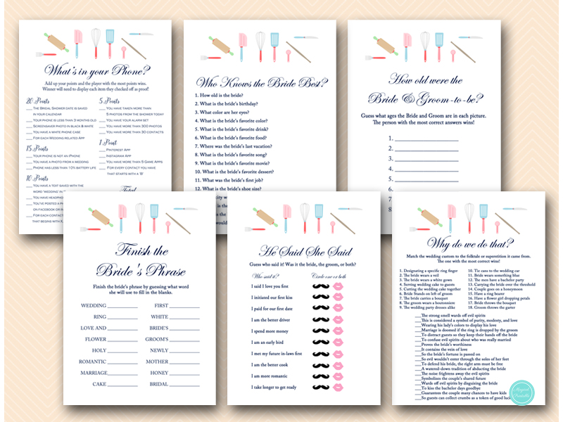 Kitchen Themed Wedding Shower Game Package Magical Printable